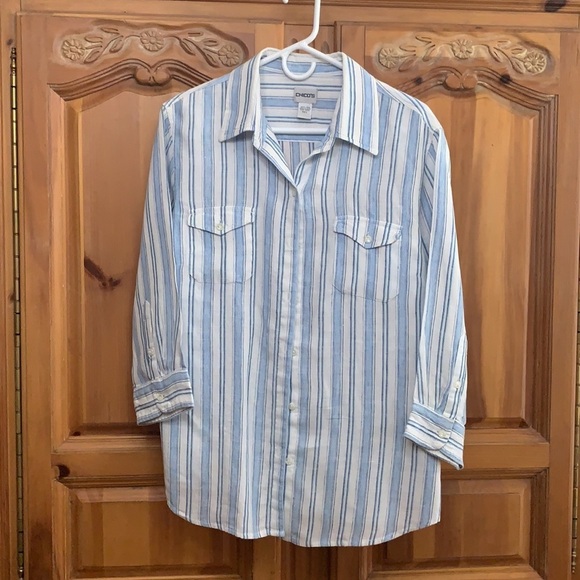Chico's | Tops | Chicos Striped Linen Shirt | Poshmark